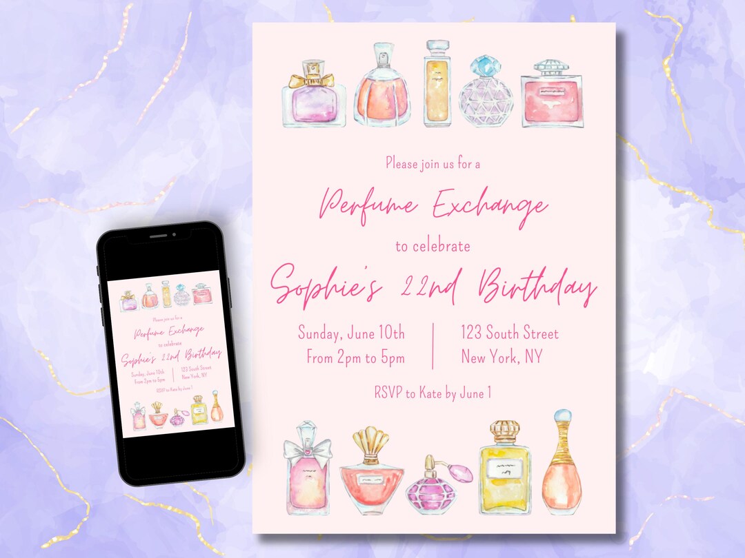 Editable Perfume Exchange Invite | Pink Perfume Swap Bridal Shower ...