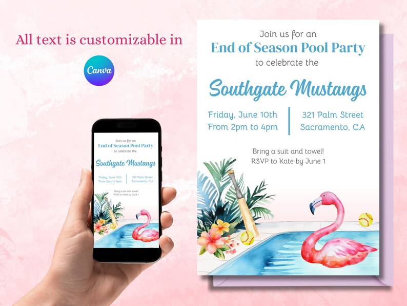Softball Pool Party Invitation | End of Season Girls Baseball Team ...