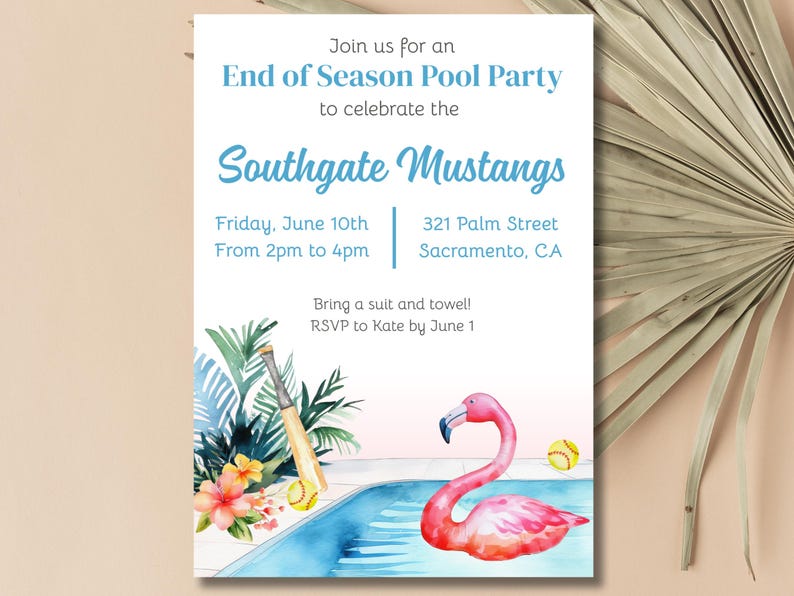 Softball Pool Party Invitation | End of Season Girls Baseball Team ...