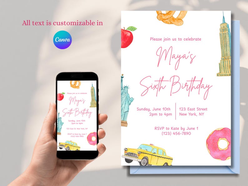 Girls New York City Birthday Party Invitation | Kids Broadway Show ...