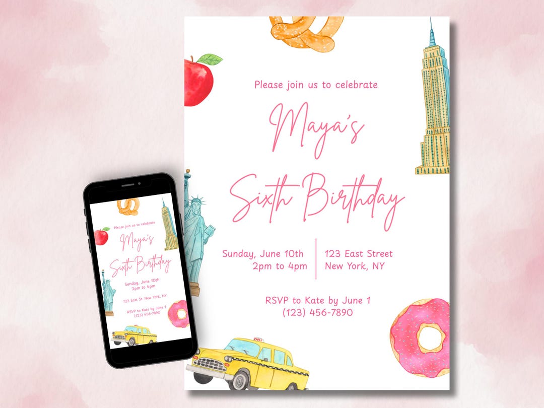 Girls New York City Birthday Party Invitation | Kids Broadway Show ...