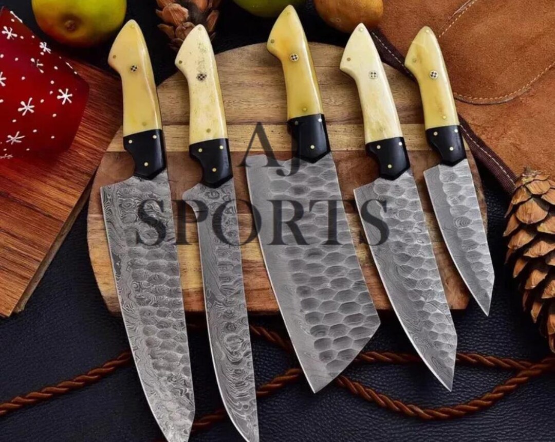 Brand New Hand Made Kitchen Knives Set of 5 Pcs Damascus Steel Sharped ...