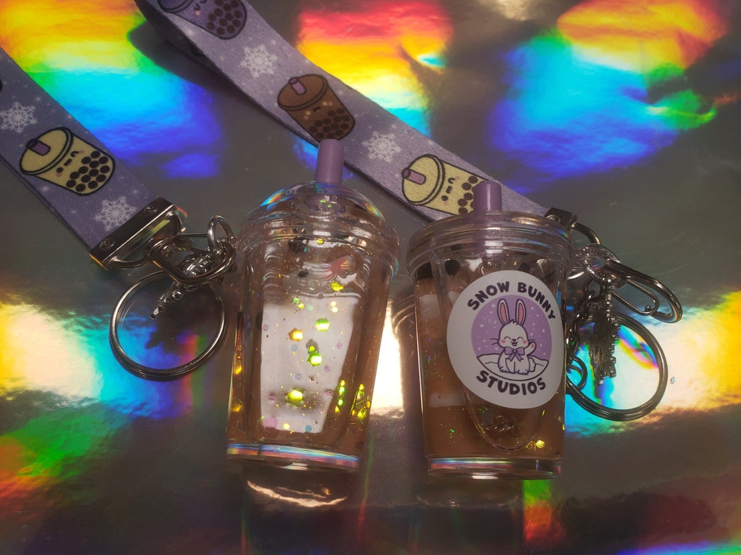 Liquid Boba Tea Keychain With Wrist Lanyard - Etsy UK