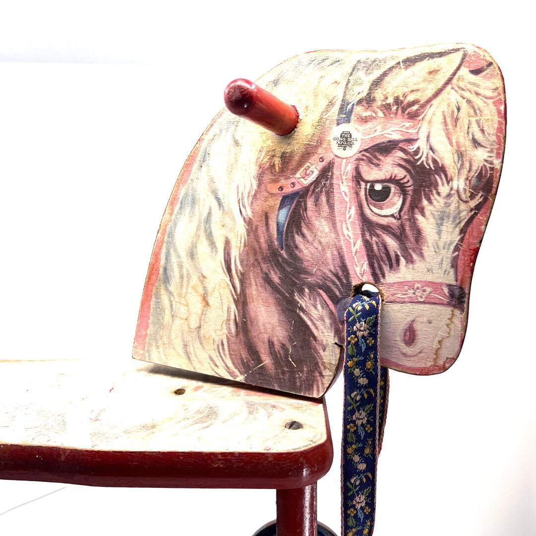 Gorgeous 1950s Colorfully Painted Ride and Pull Child's Wooden Horse ...
