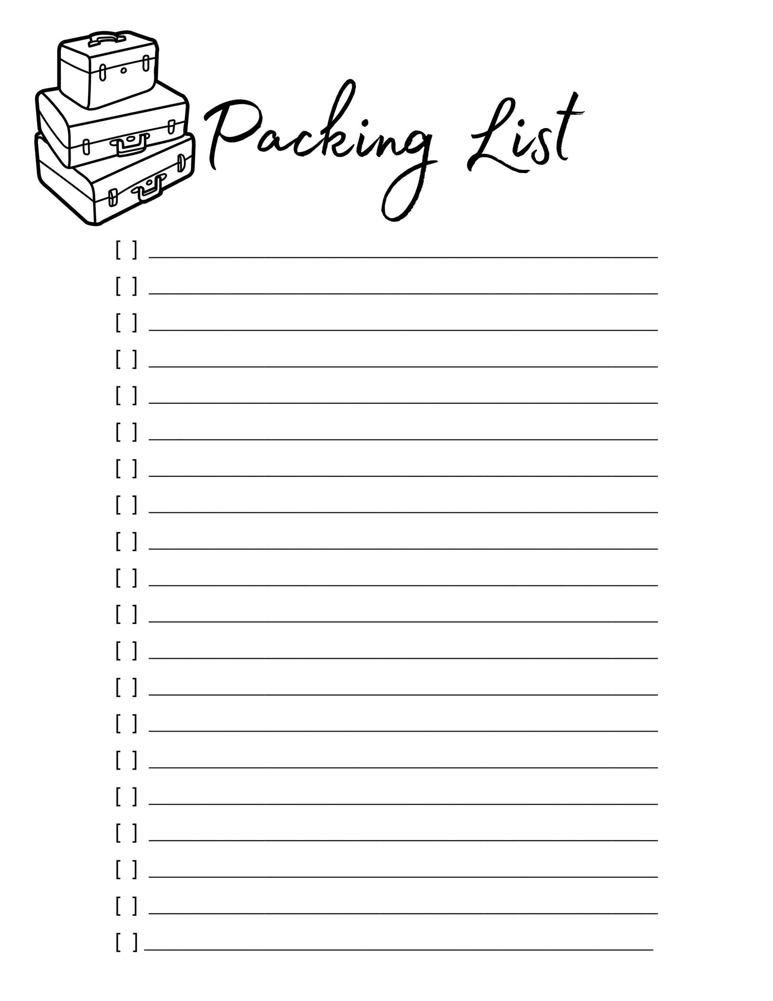 Printable Packing List | Blank Packing List | Travel Packing List ...