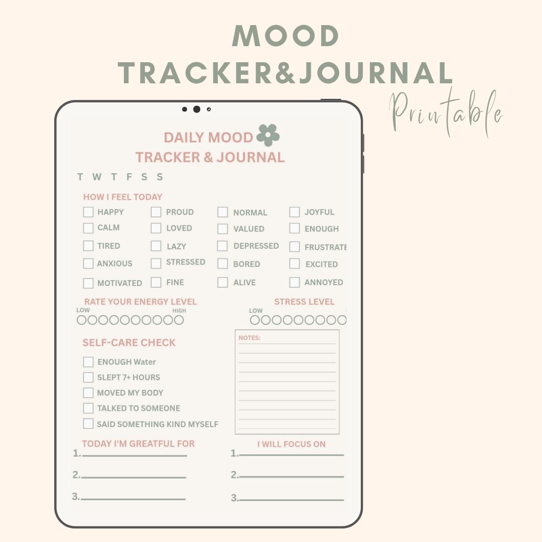 Daily Mood Tracker: Printable Self-care Journal (PDF) - Etsy