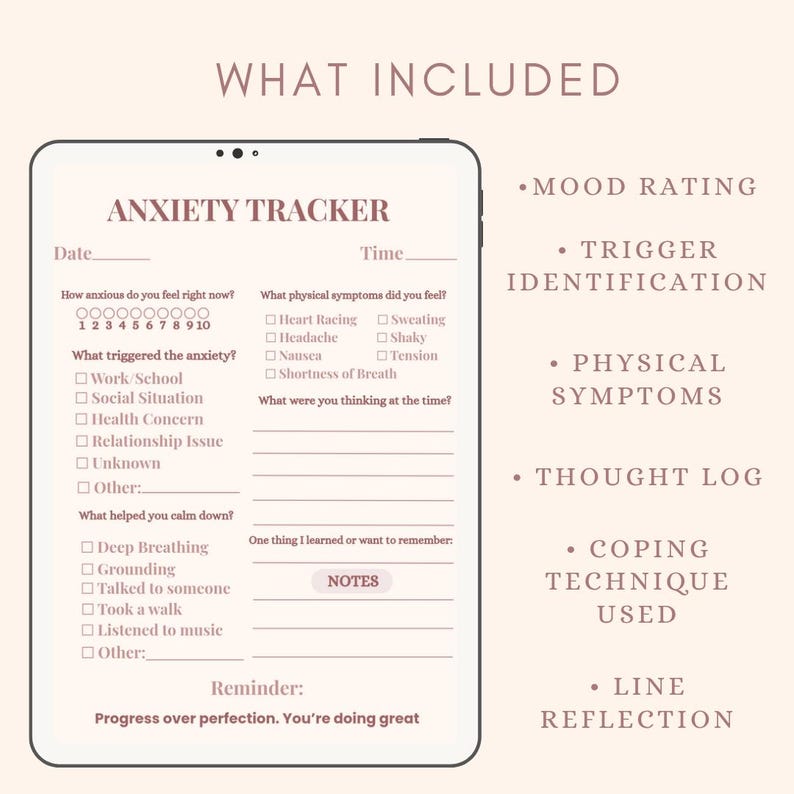 Anxiety Tracker Printable: Mental Health Journal for Mood & Trigger ...