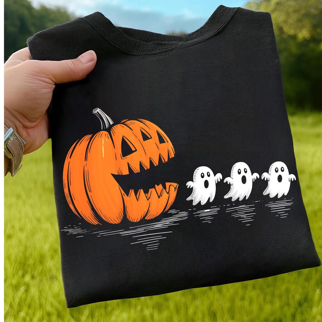 Halloween Ghost Chasing Pumpkin PNG: Spooky Costume Design (digital ...