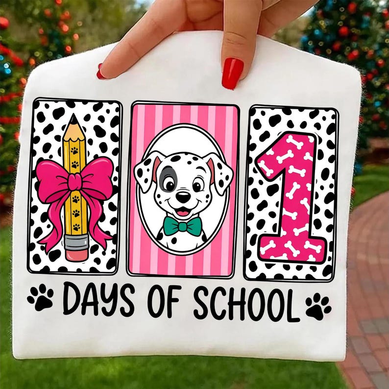 101 Days of School Png, Dalmatian Dots, Pink Pencil Sublimation, Dog ...