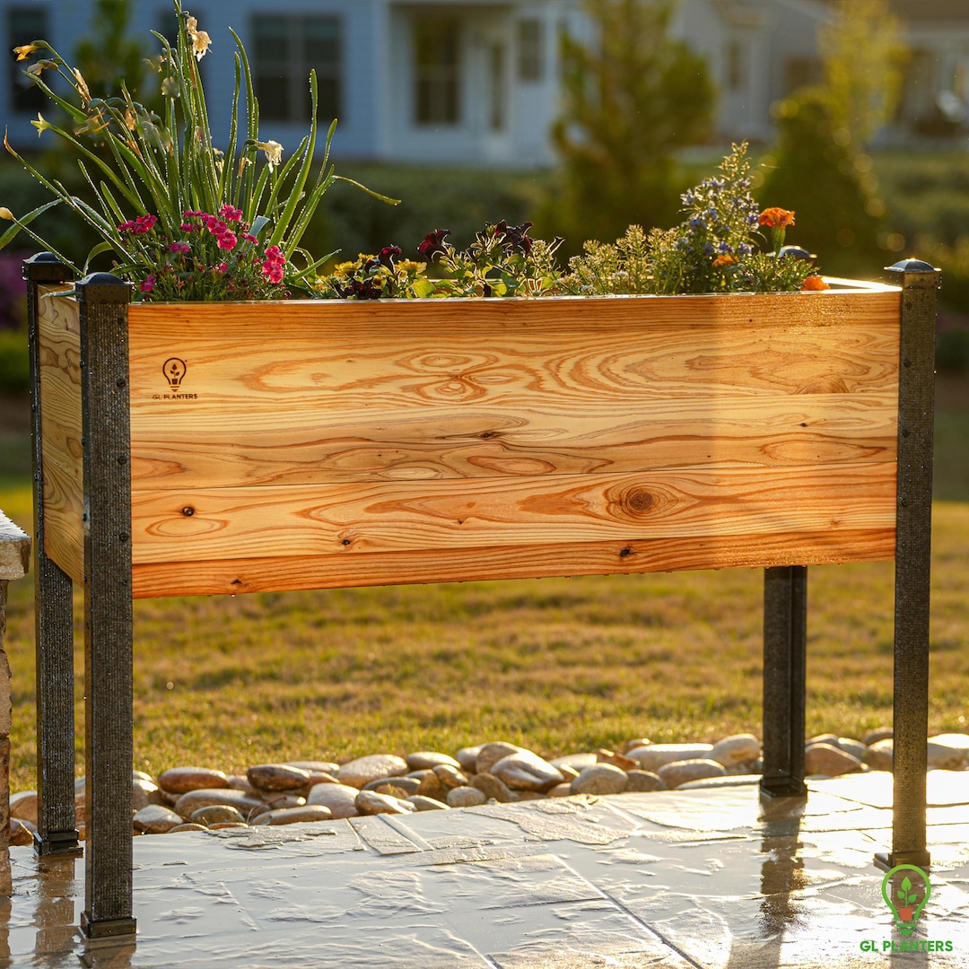 Raised Cedar Garden Bed: 44" Tongue and Groove Planter Box - Etsy