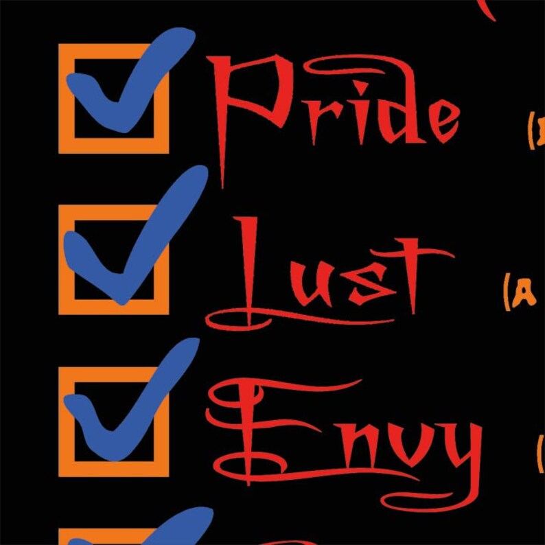 7 Deadly Sins Checklist T-shirt - FREE Shipping in US - Etsy