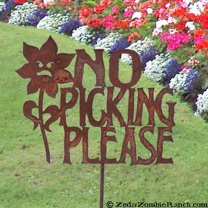 No Picking the Flowers Metal Yard or Garden Stick Sign - Free Shipping ...