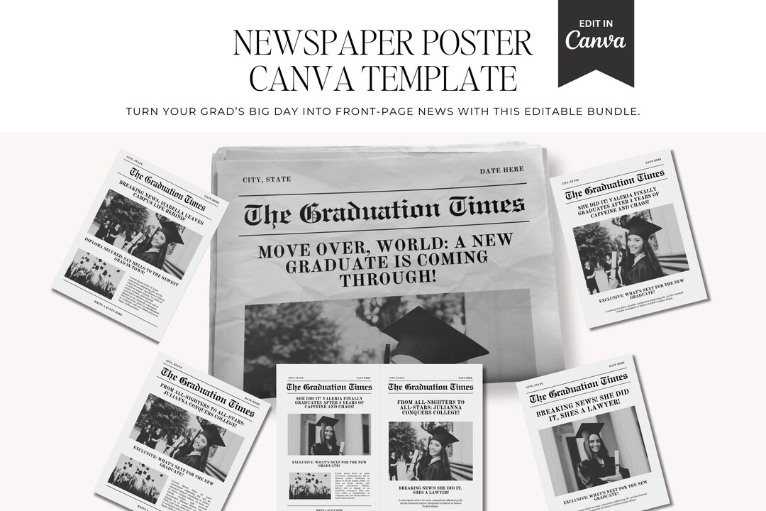 Graduation Newspaper Template Bundle | Paparazzi Style Flyers & Posters ...