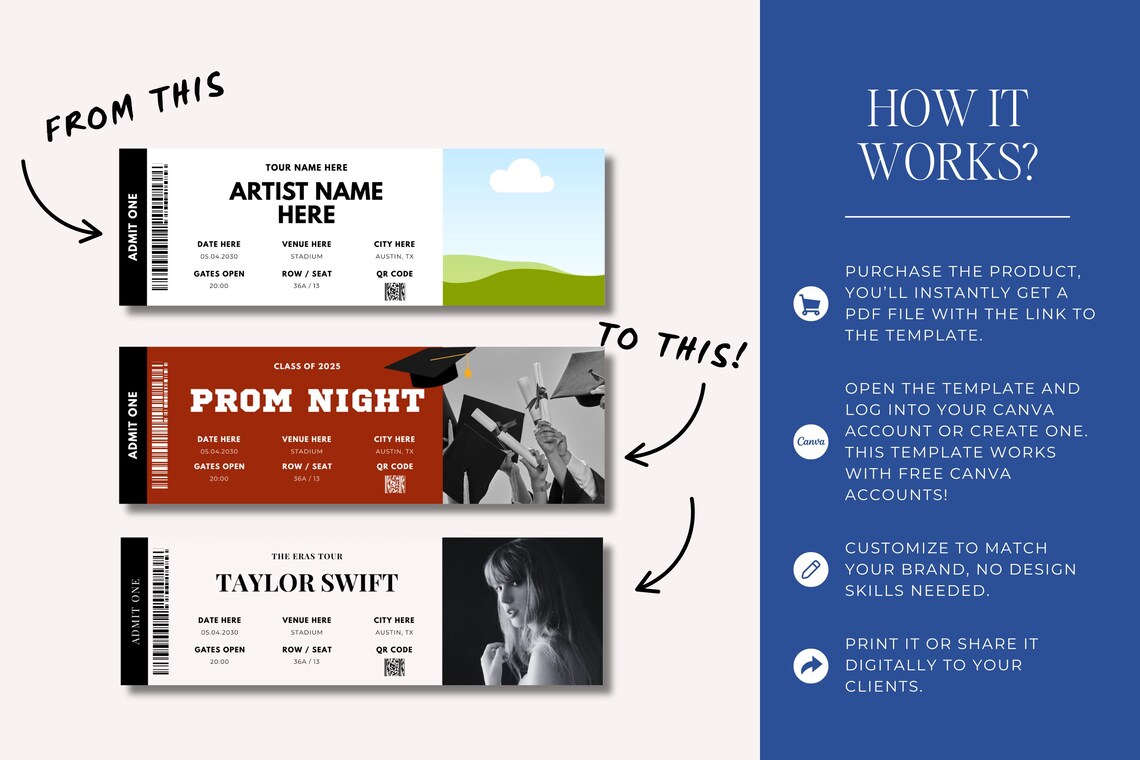 Editable Concert Ticket Template - 9x3 in Canva Template for Events ...