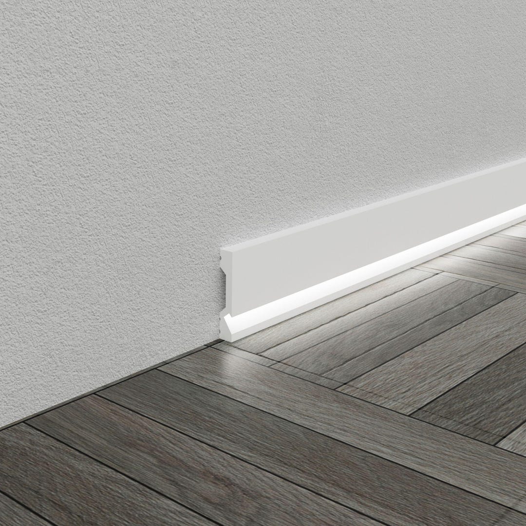LED Baseboard Molding, White Skirting Boards Durable Waterproof Polimer Floor Moulding, Wall ...
