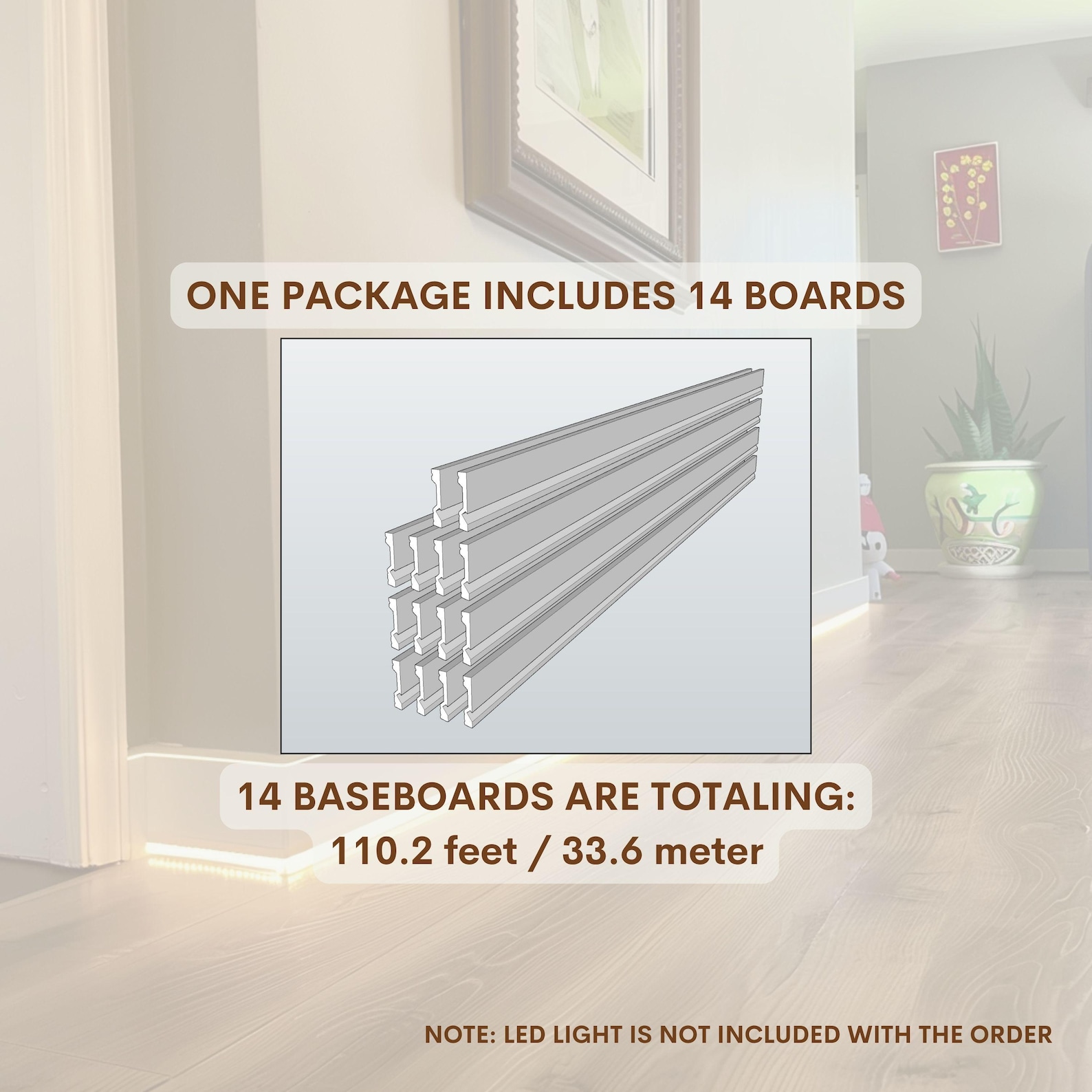 White LED Baseboard Molding, Waterproof Polymer Skirting, Wall Accent ...