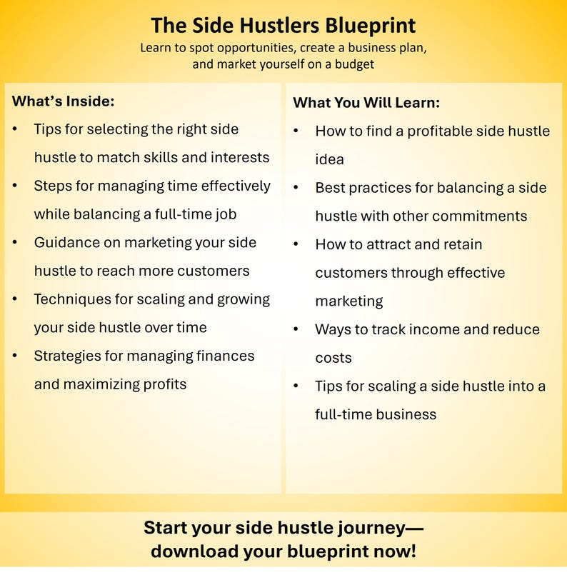 The Side Hustlers Blueprint E-book and Checklist PDF – Start and Grow a ...