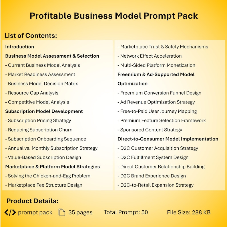 Profitable Business Model AI Prompt Pack – 35-page PDF Guide - Etsy