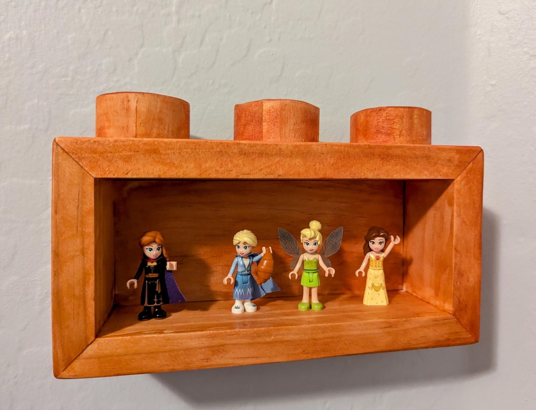 Handmade Playful Wooden Toy Bricks Minifigure Display Wall Shelf Unique ...