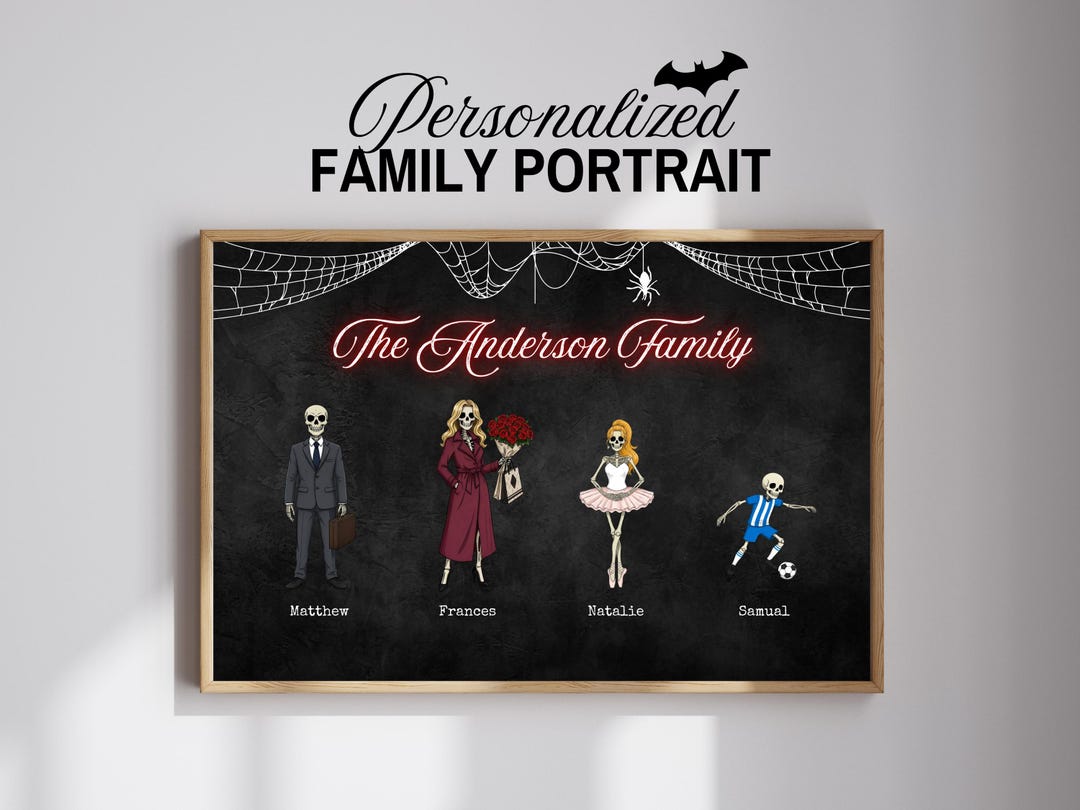 Custom Halloween Skeleton Family Portrait, Personalized Spooky Group ...