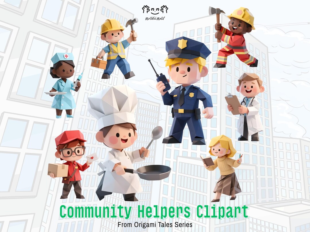 Community Helpers Clipart, Origami Paper-folded Classroom Decor ...