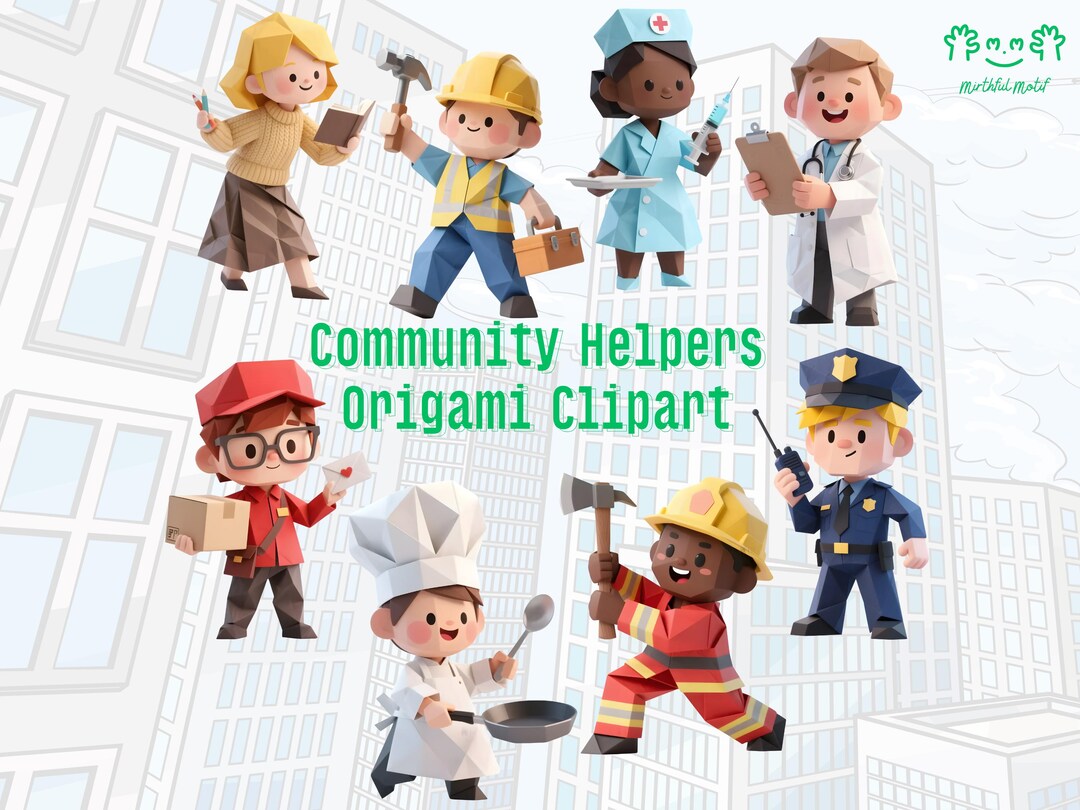 Community Helpers Origami Clipart | Dream Job Occupation Profession ...