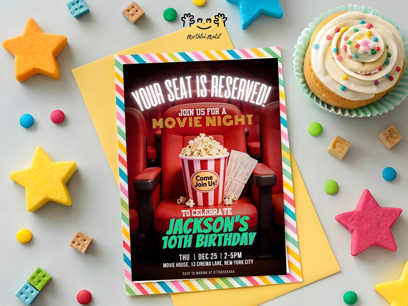 Editable Movie Night Invitation Template, Cinema Birthday Party Invite ...
