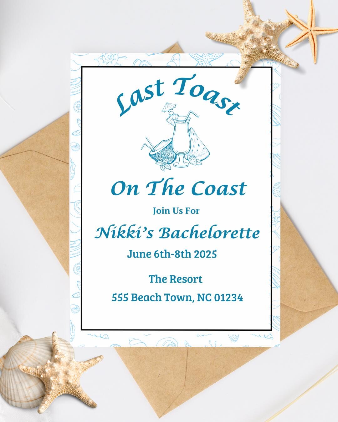 Last Toast on the Coast Party Invitation, Beach Bachelorette Invite ...