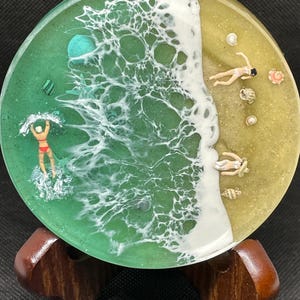 Swimmers Beach Resin Coasters, Beach Scene, Ocean Scene Coasters ...