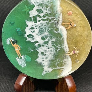 Swimmers Beach Resin Coasters, Beach Scene, Ocean Scene Coasters ...