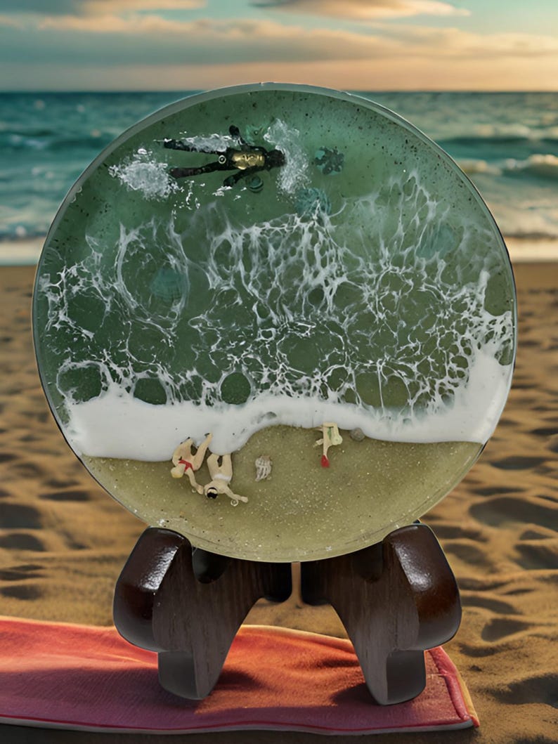 Swimmers Beach Resin Coasters, Beach Scene, Ocean Scene Coasters ...