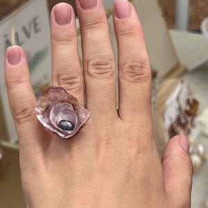 Unique Colored Pearl Ring • Natural Shell Ring • Mermaid Aesthetic Ring • Summer Shell Jewelry ...