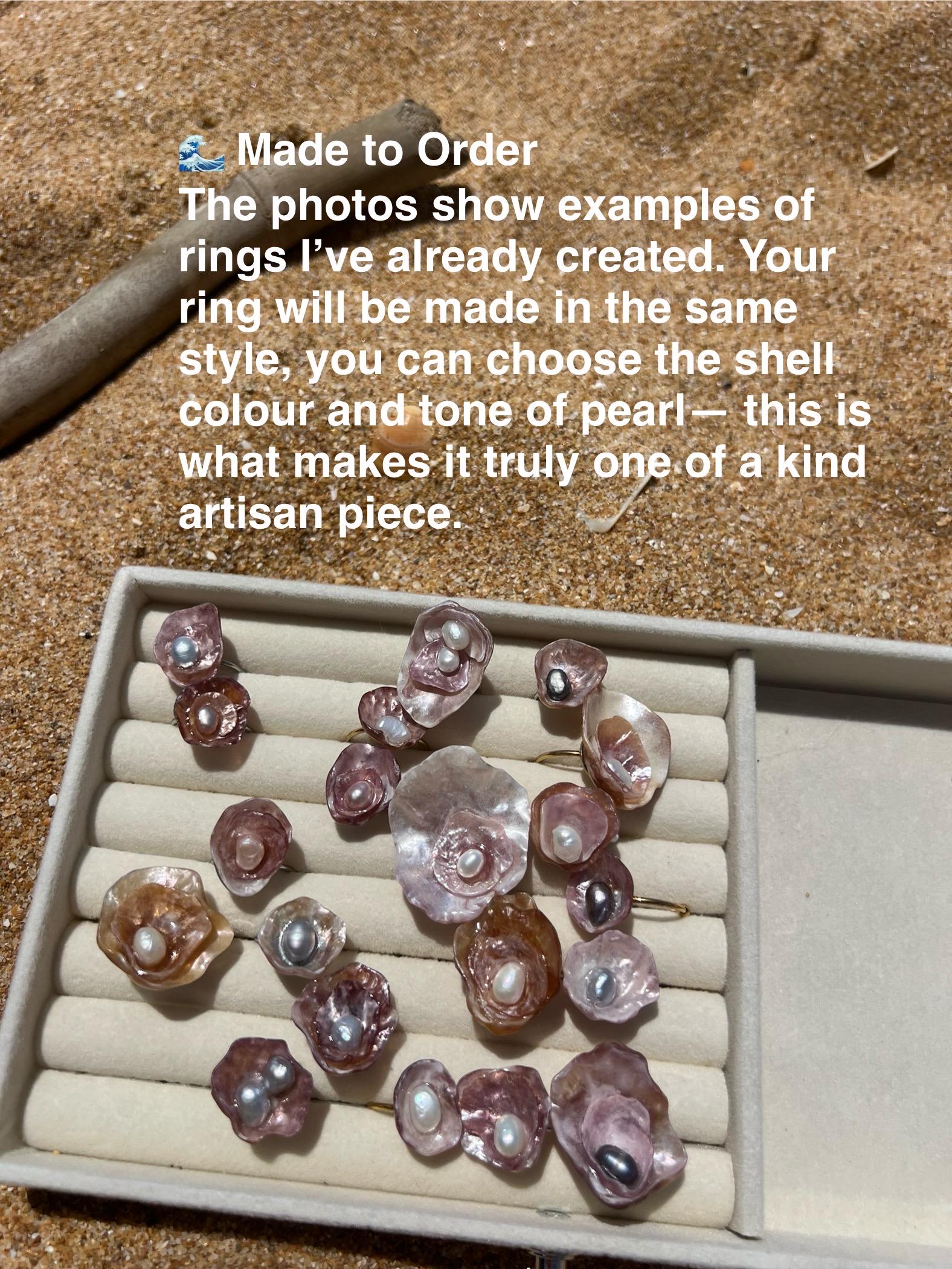 Custom Handmade Shell Ring With Natural Pearl • Delicate Ocean Jewelry ...