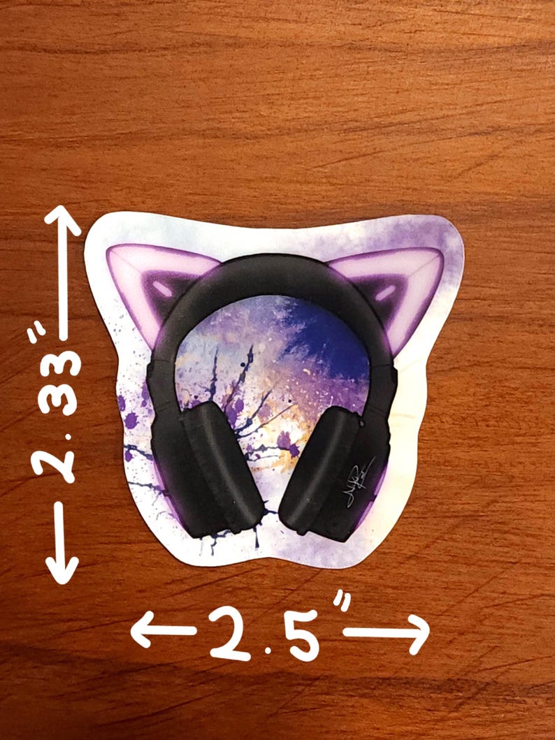 Purple Cat Ear Headphones Sticker - Glowing Aesthetic Tech Vinyl Decal ...