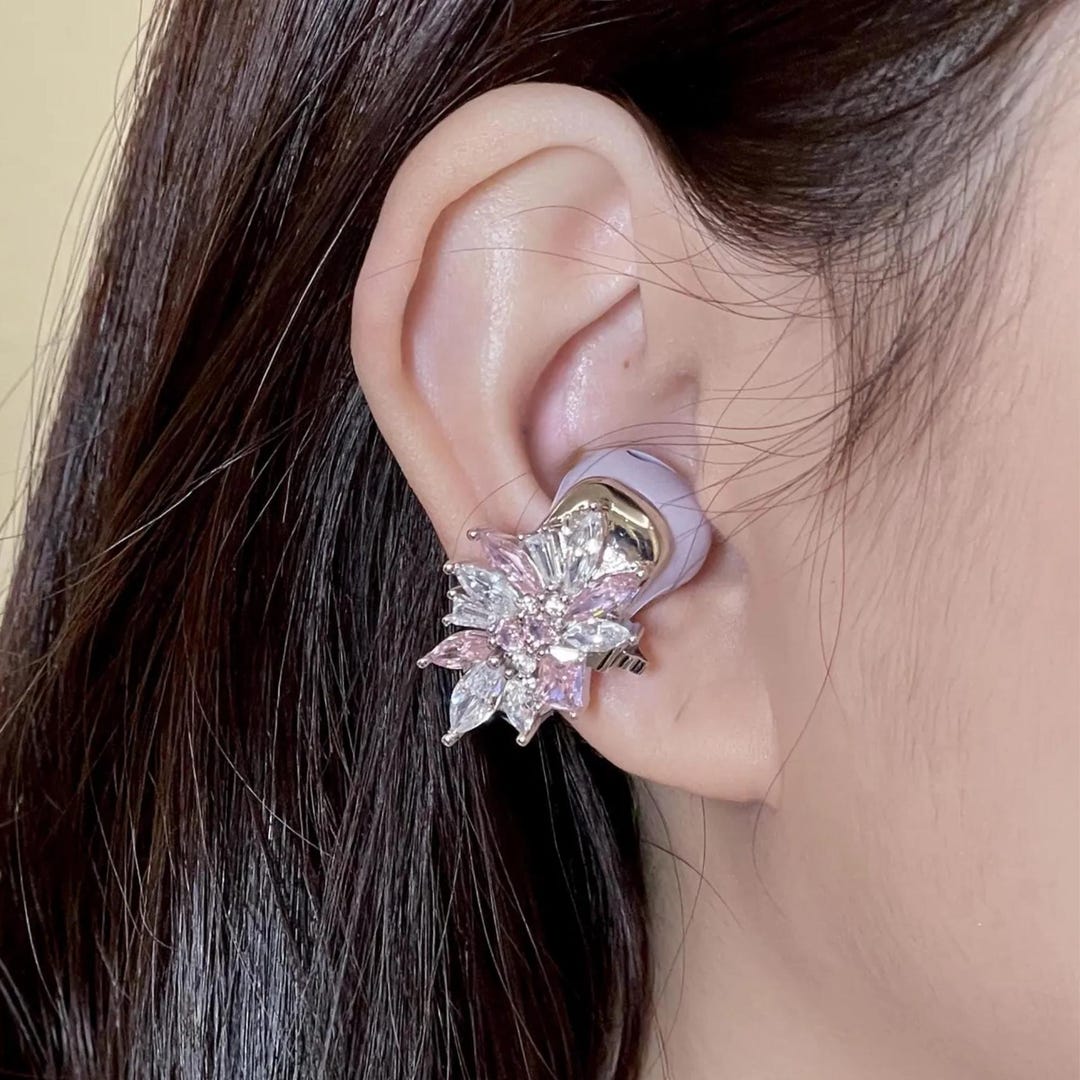Ultra Open Wireless Earbuds Charm Pink Flower, Floral Earbud Jewelry ...