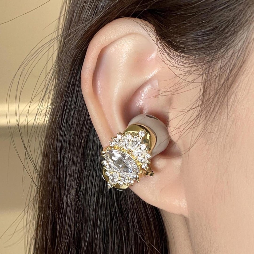 Ultra Open Wireless Earbuds Charm Gold, Diamond Ear Cuff Accessory for ...