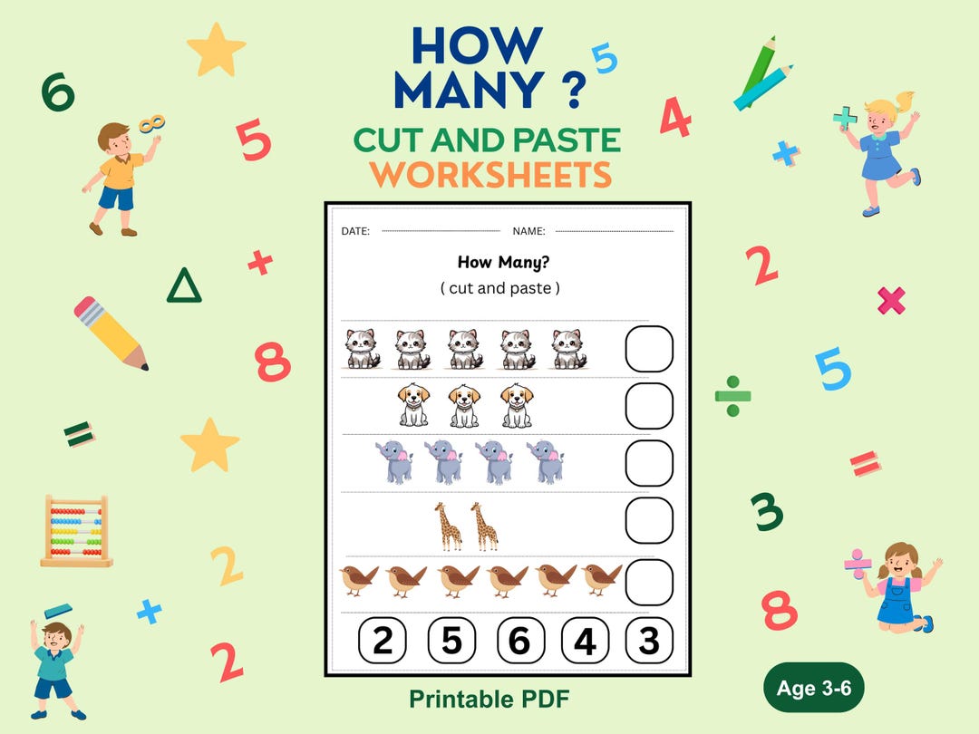 How Many? Animal Counting Cut and Paste Worksheets | Printable Math ...
