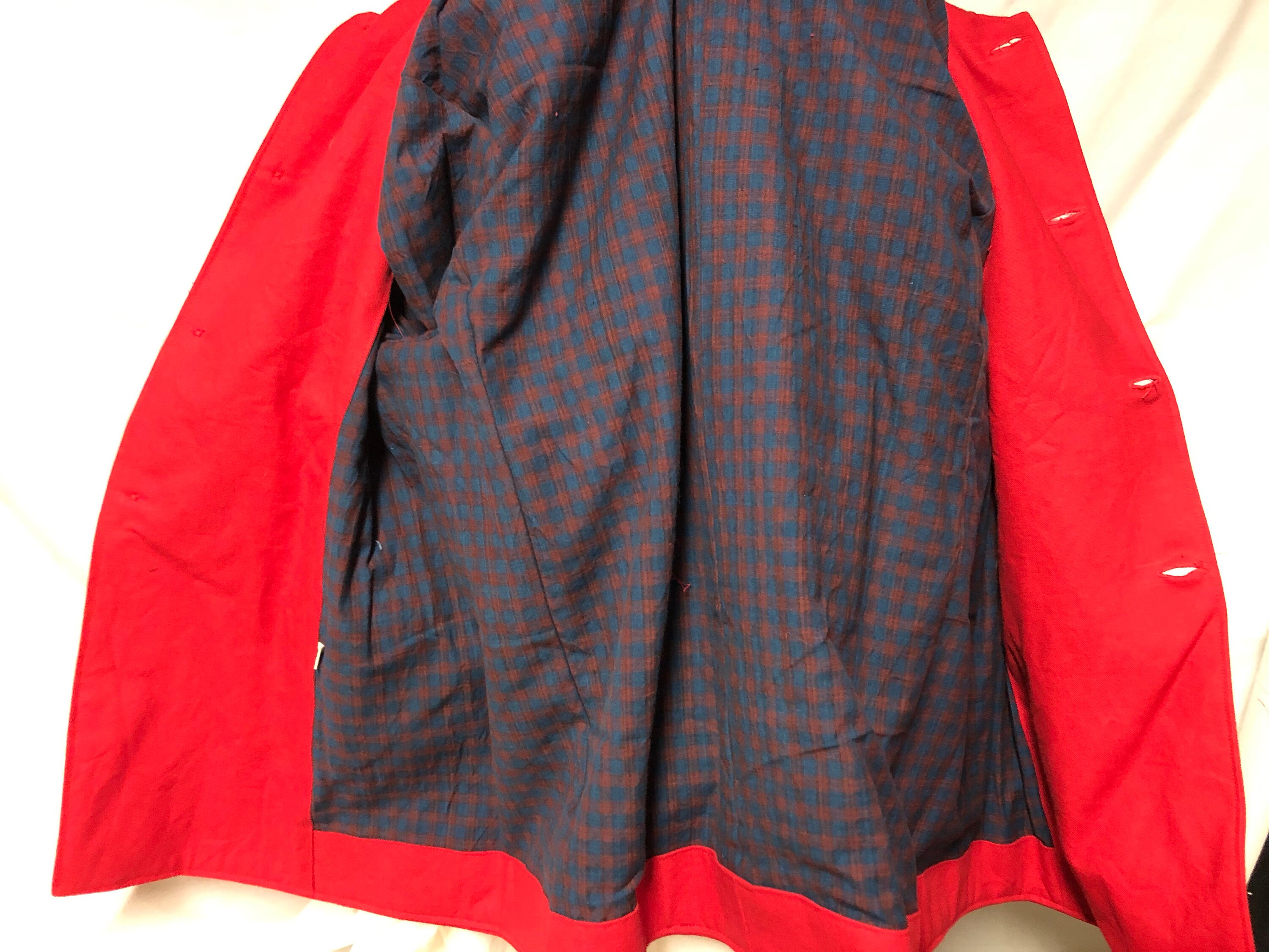 Sz. 40 Sack Jacket, Red Canvas Cotton Lined W/ Cotton Homespun, 3 ...