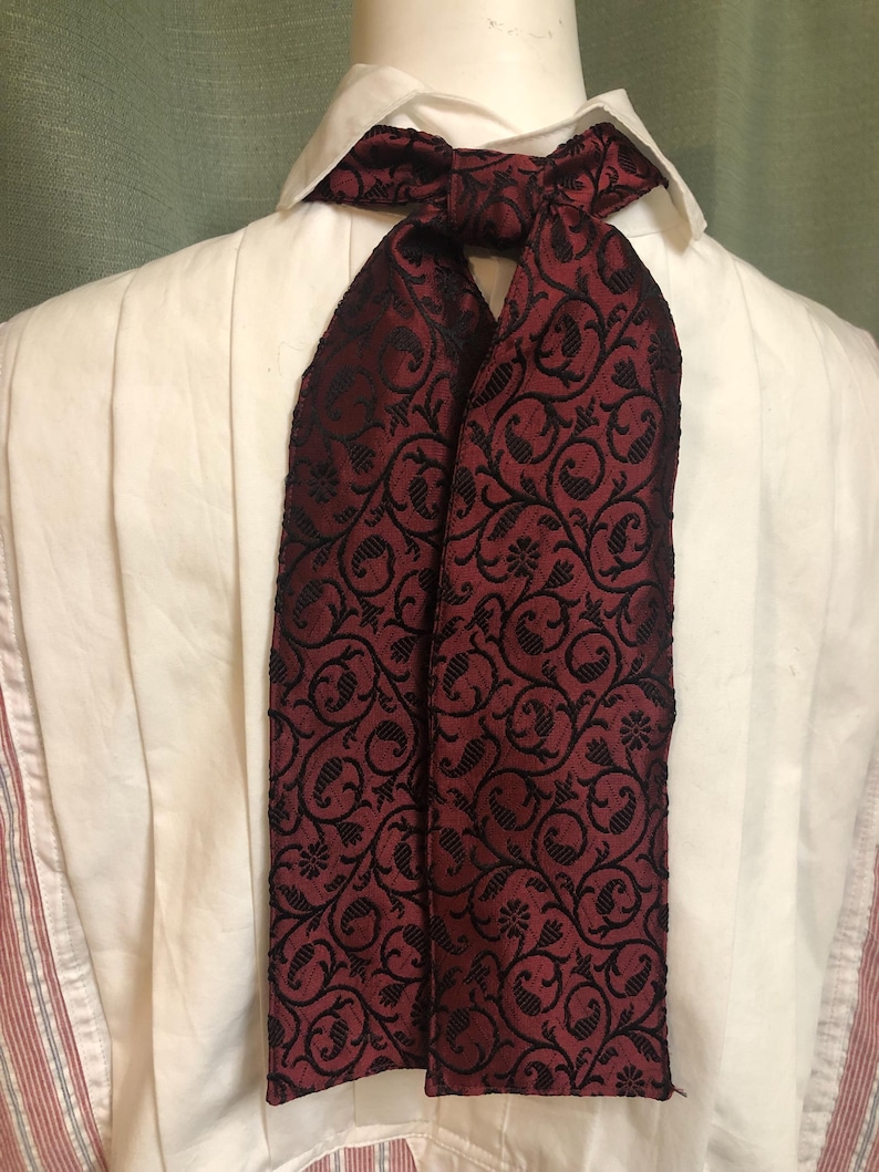 Ascot or Stock Style Cravat - Burgundy and Black Tapestry Necktie ...