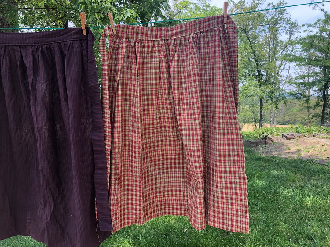 Apron - Burgundy Homespun Plaid - 36" Total Length - 84" Long Ties ...