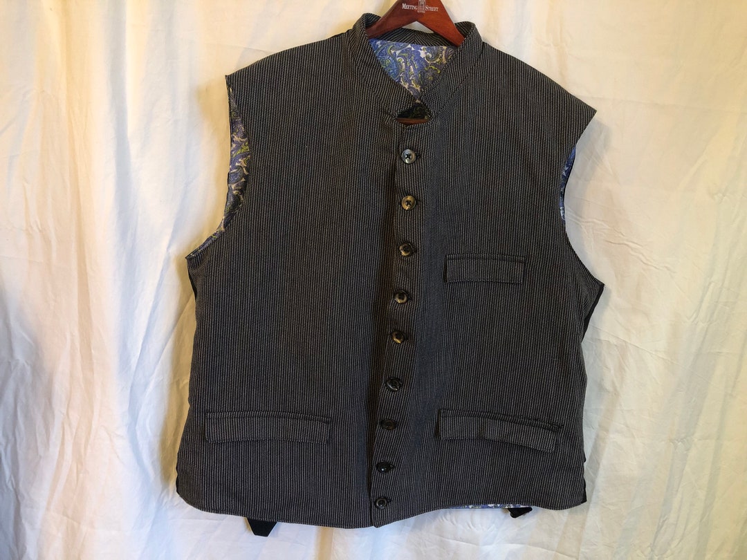 Size 48 - Nehru Vest / Waistcoat, Black and Gray Cotton - 3 Pockets ...