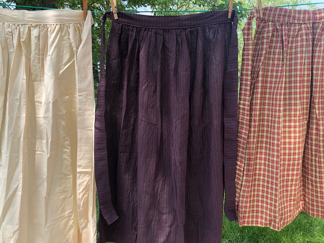 Apron Black Homespun Stripe 34 or 38 Total Length 84 Long Ties Colonial ...