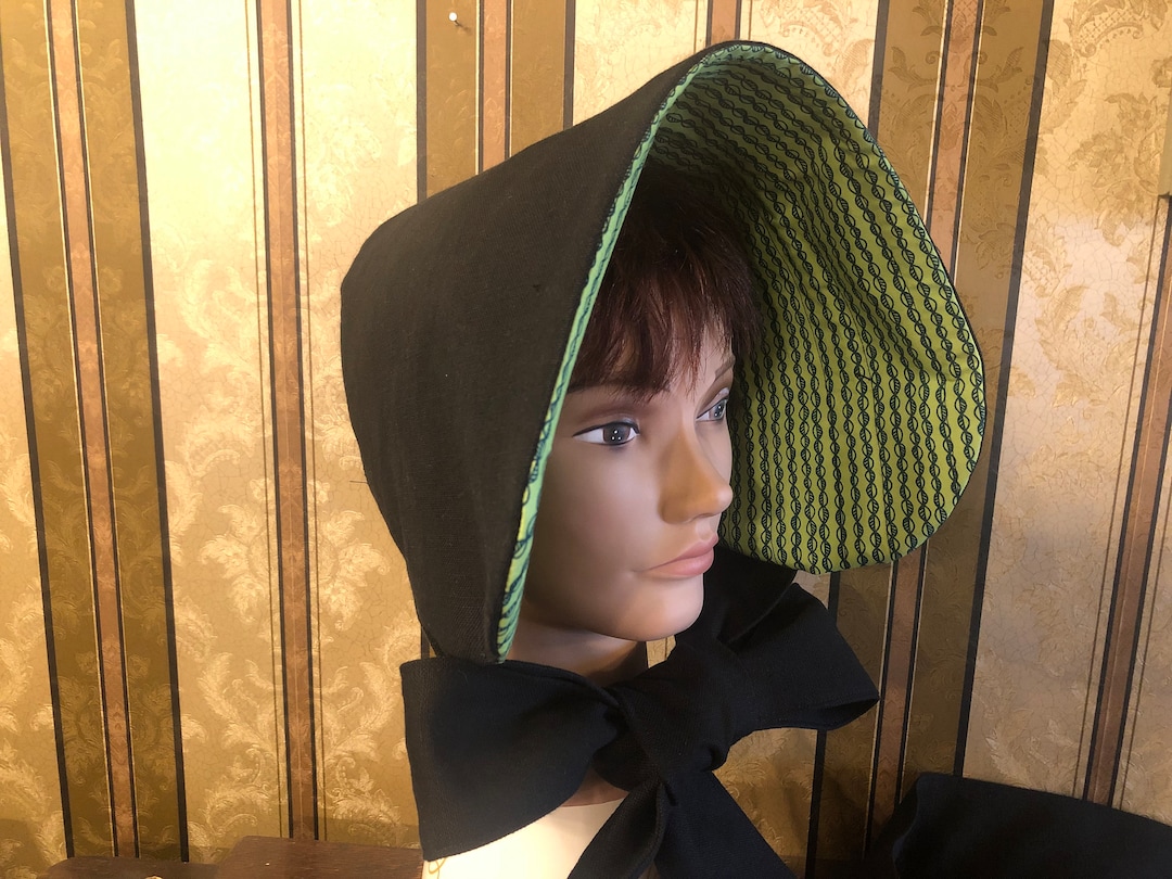 Bonnet - Black Linen - Stiffened With Buckram and Wire - 47" Long Ties ...