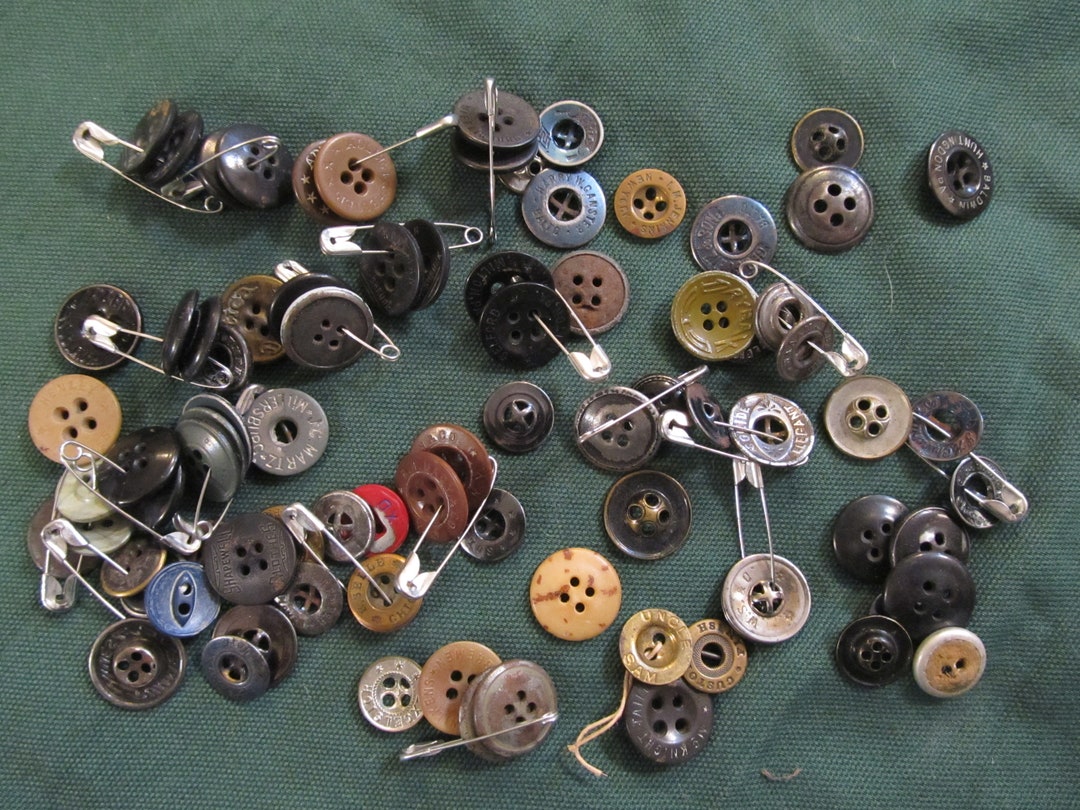 84 Vintage Metal Buttons - All With Comapny Names - Some With Paper ...