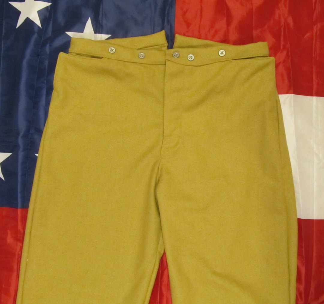 40" Waist - Confederate Butternut Wool Button Fly Trousers - Pewter ...