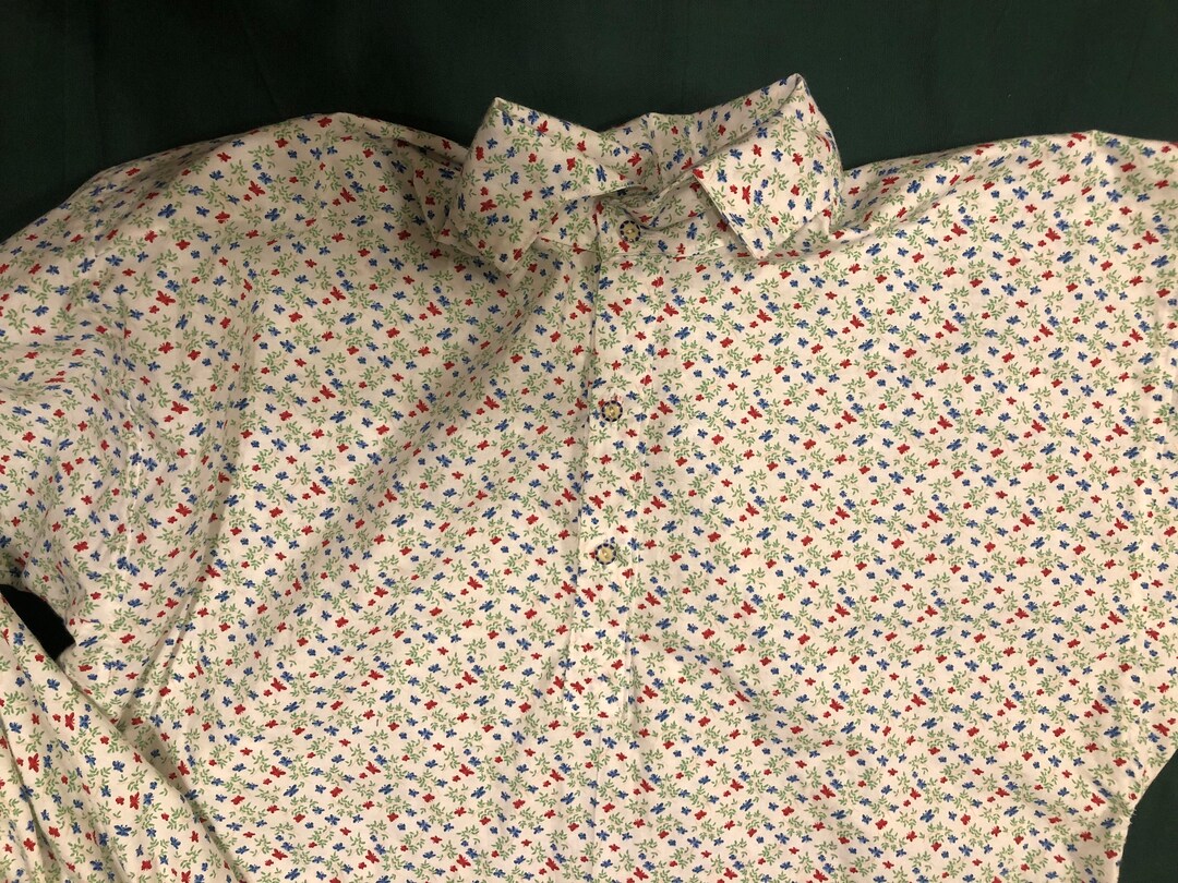 20" Neck -calico Print Shirt - Placket Front With Three China Buttons ...