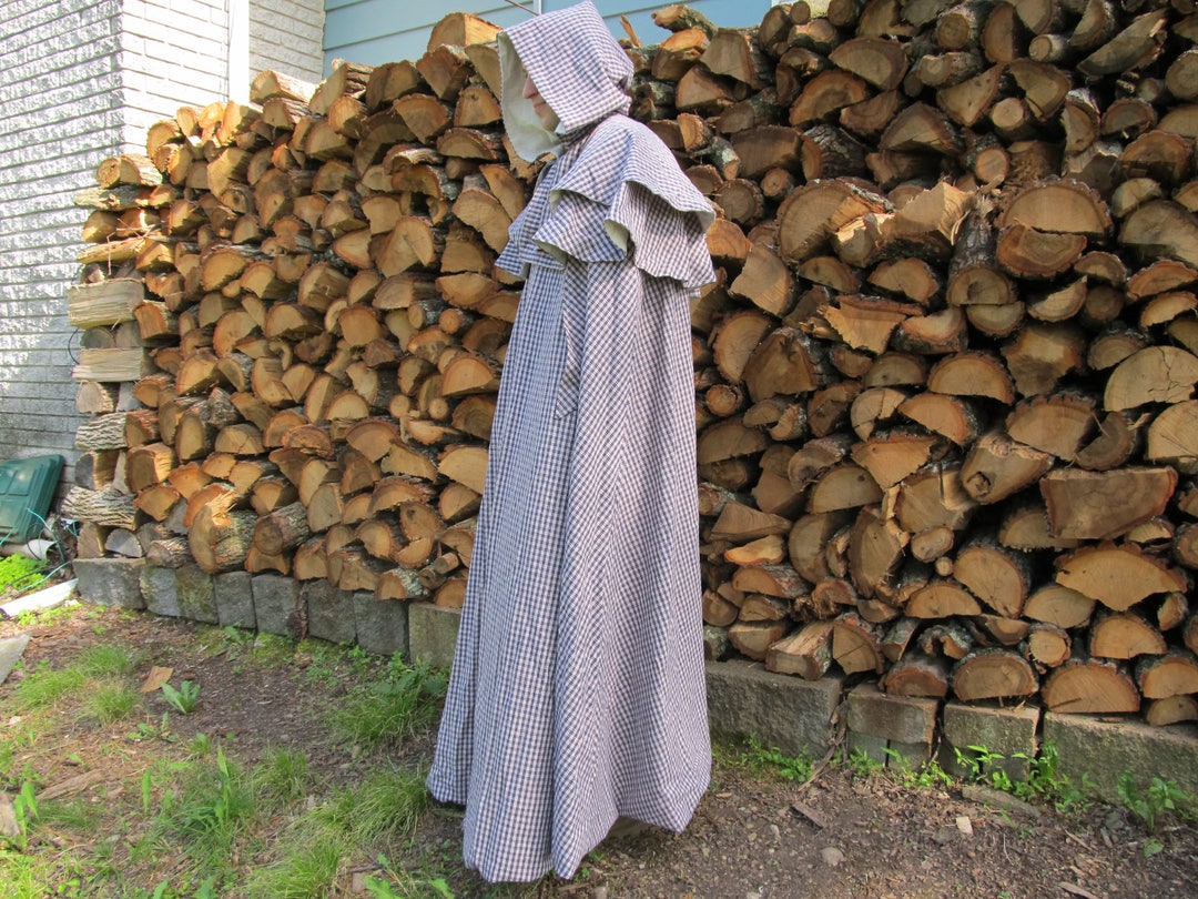 Hooded Cape - Blue, White and Red Cotton/linen Plaid - One Size Fits ...