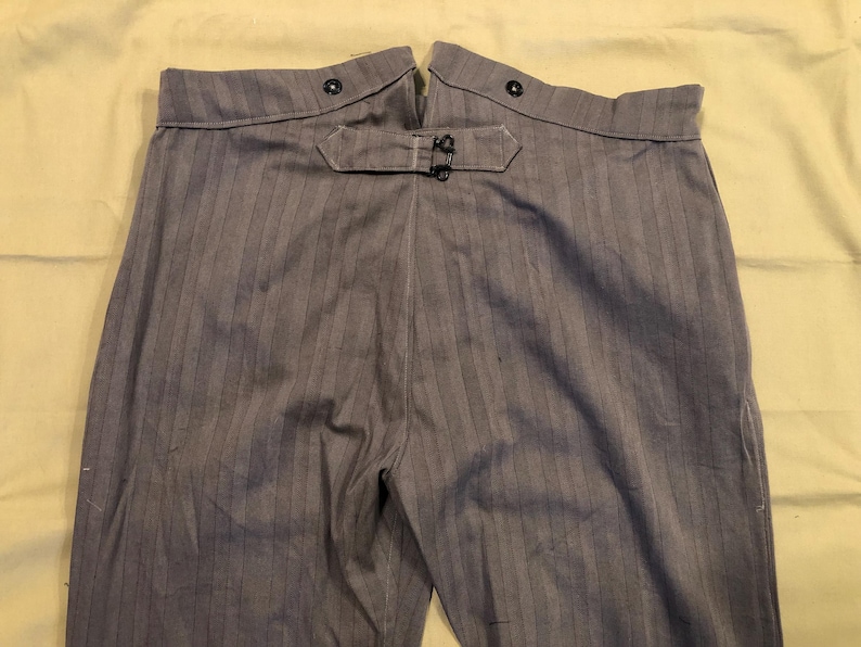 36" Waist Button Fly Fishtail Back Trousers - Gray Woven Striped Cotton ...