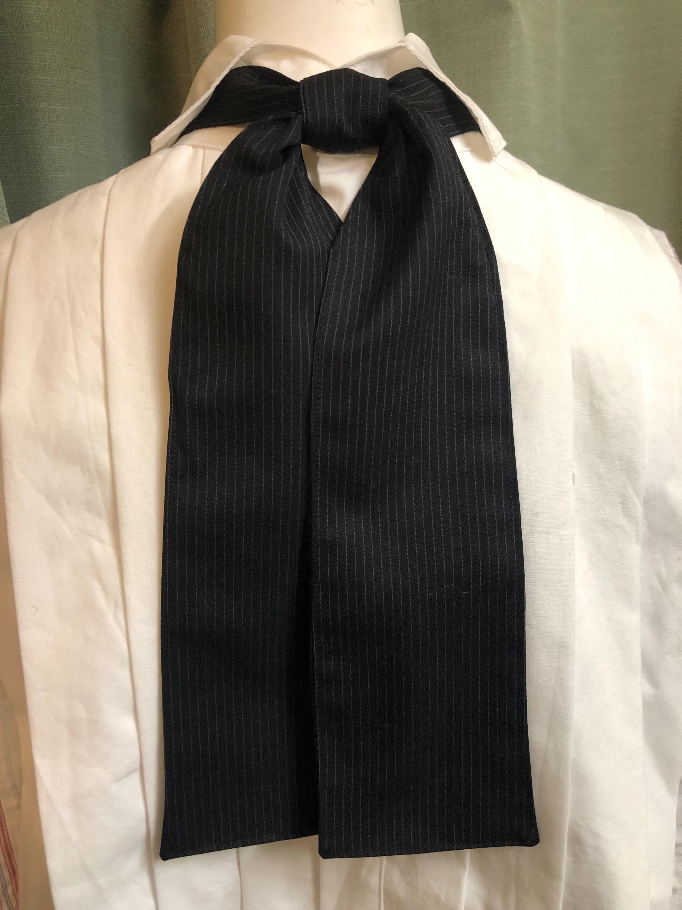 Ascot or Stock Style Cravat - Black Pinstripe Wool Necktie - Civil War ...