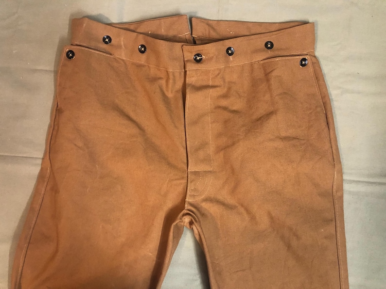 35" Waist Button Fly Fishtail Back Trousers - Heavy Tan Cotton Canvas ...